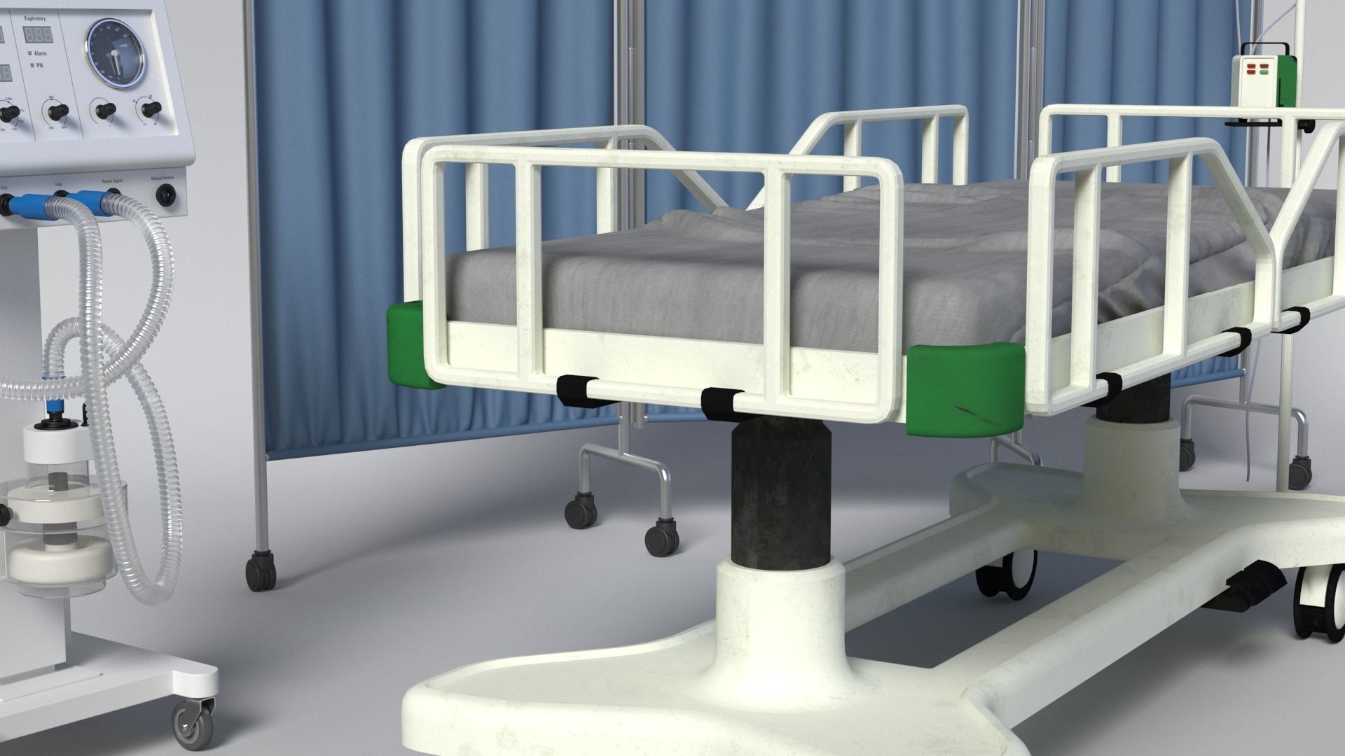 ICU Hospital Ventilator Medical Bed Set 3D model | CGTrader