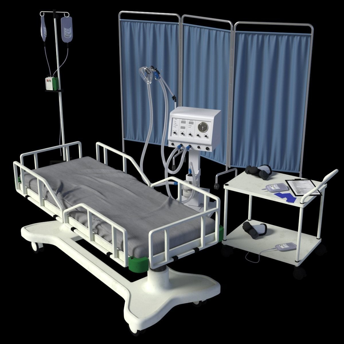 ICU Hospital Ventilator Medical Bed Set 3D model | CGTrader