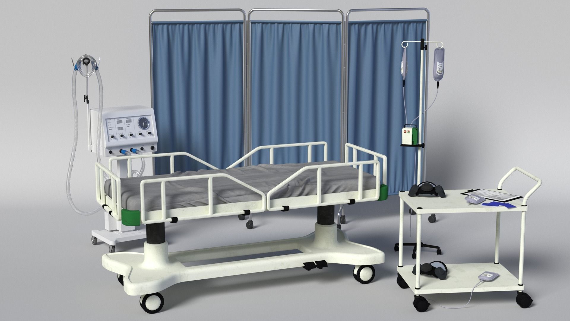 ICU Hospital Ventilator Medical Bed Set 3D model | CGTrader