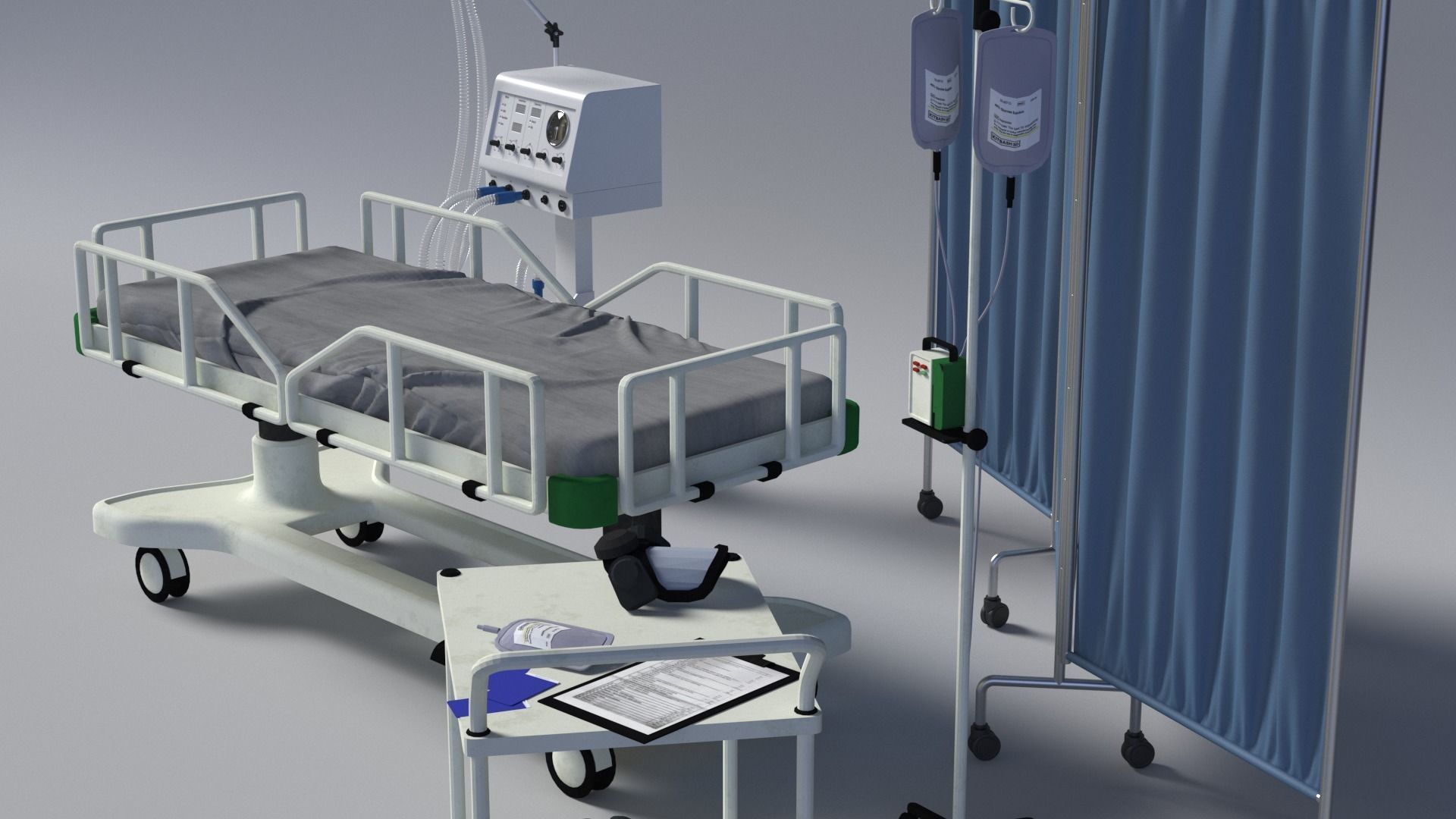 ICU Hospital Ventilator Medical Bed Set 3D model | CGTrader