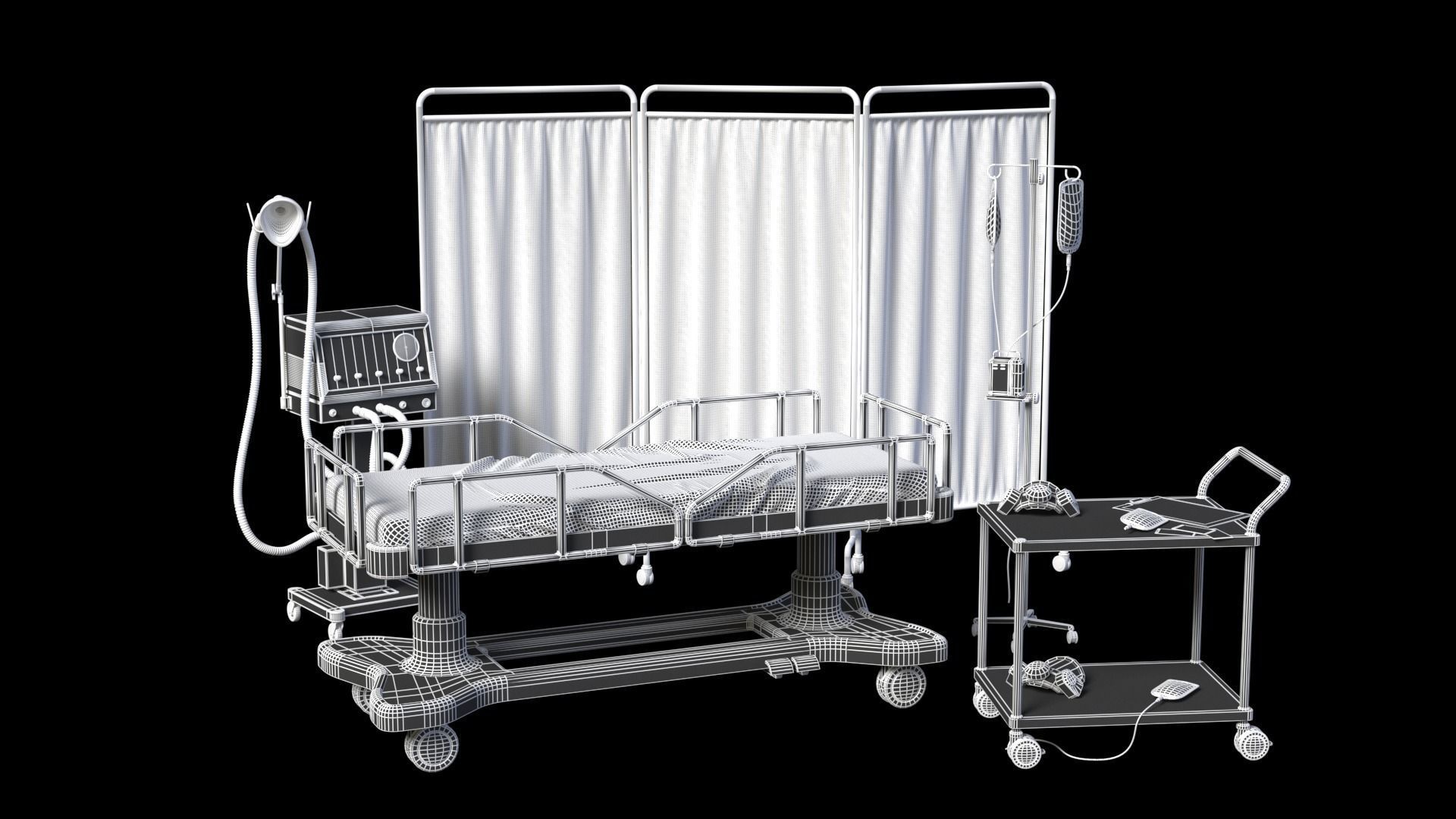 ICU Hospital Ventilator Medical Bed Set 3D model | CGTrader
