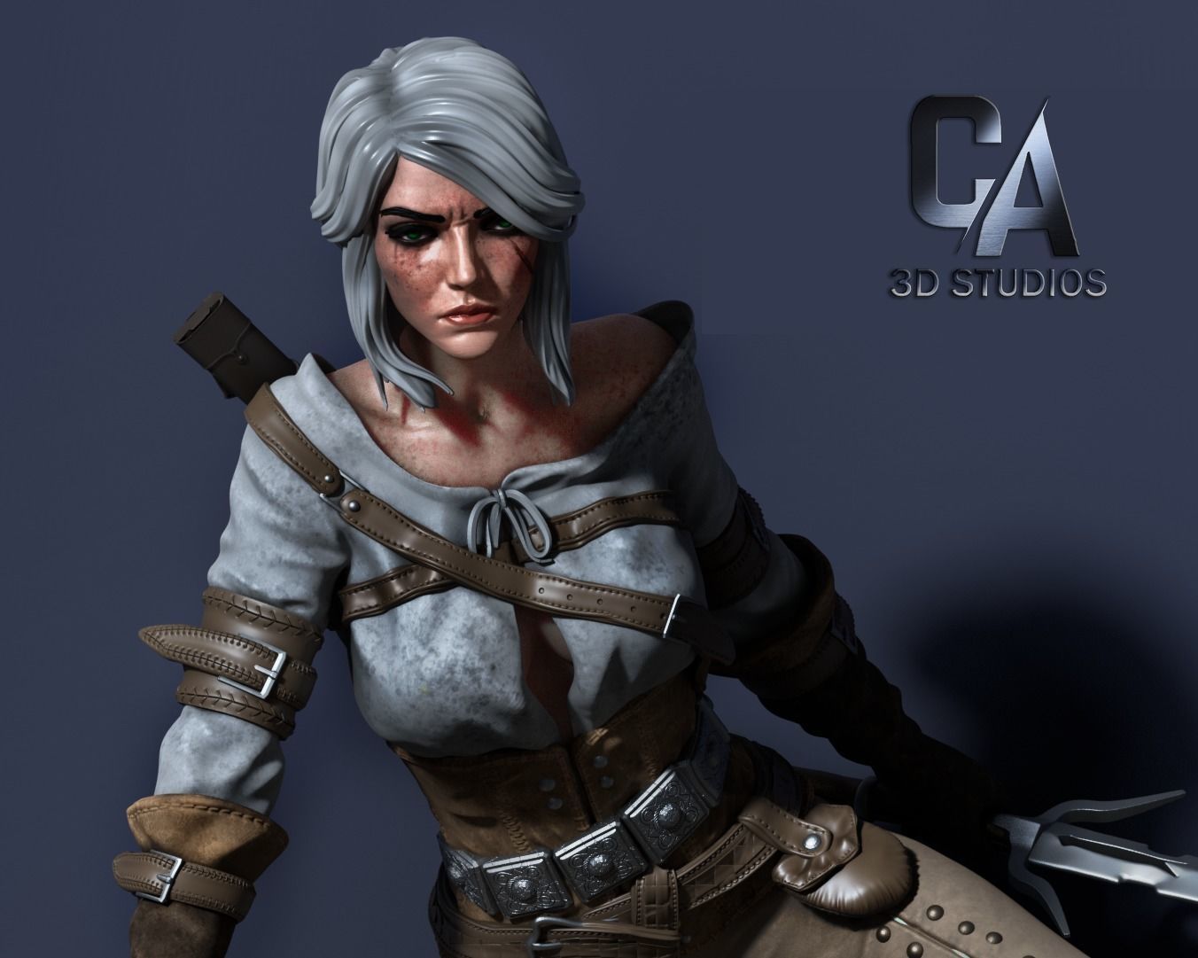 Ciri 3D Print woman holding sword on rock 3D model 3D printable | CGTrader