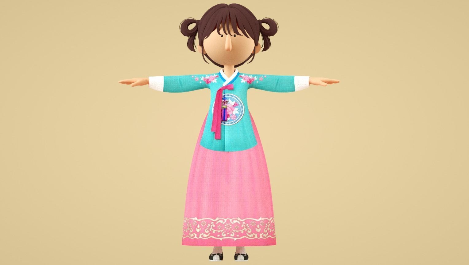 cartoon hanbok girl 3D model | CGTrader
