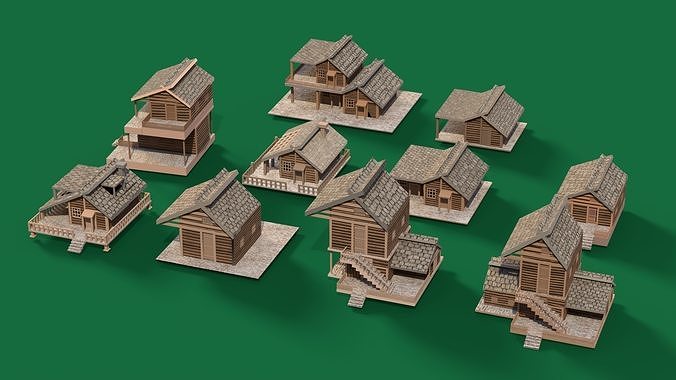 3D model Wooden Hut pack VR / AR / low-poly | CGTrader