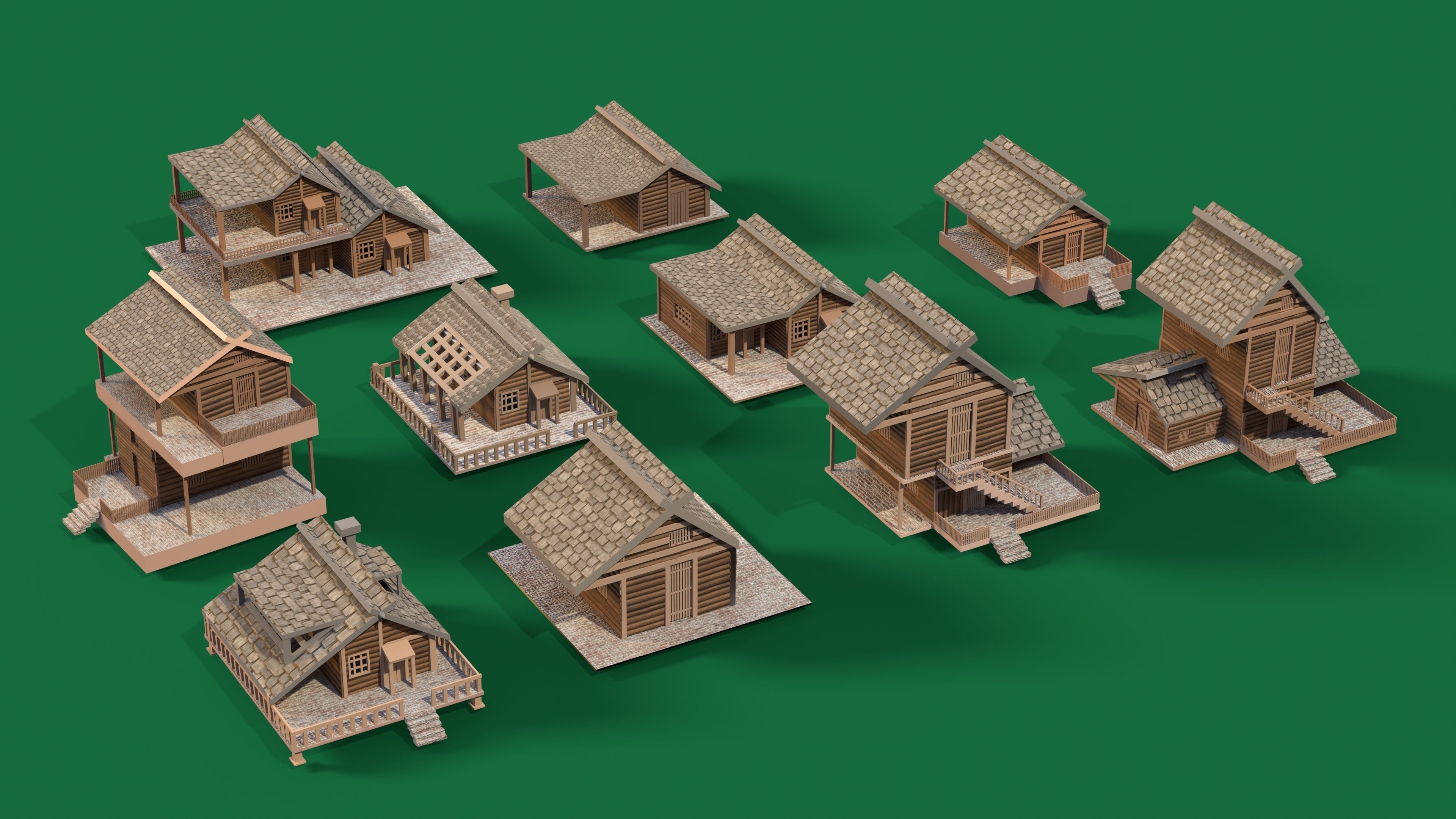 3D model Wooden Hut pack VR / AR / low-poly | CGTrader
