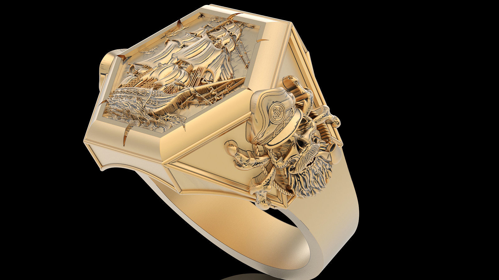 Skull pirate ship ring silver gold printable jewelry 3D model 3D model ...