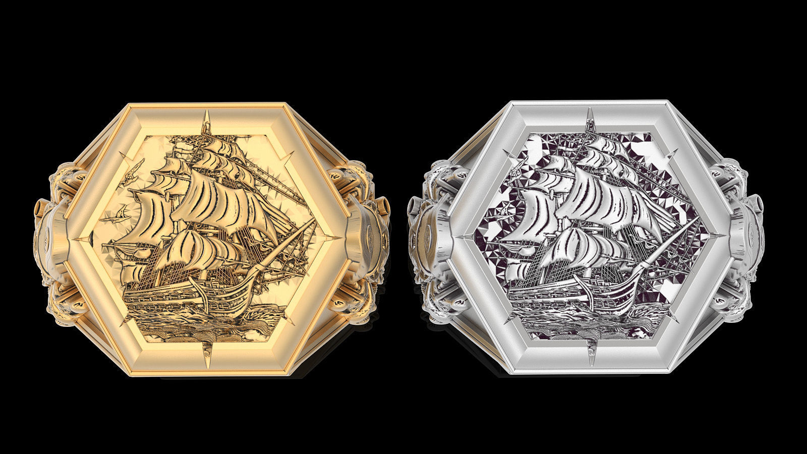 Skull pirate ship ring silver gold printable jewelry 3D model 3D model ...