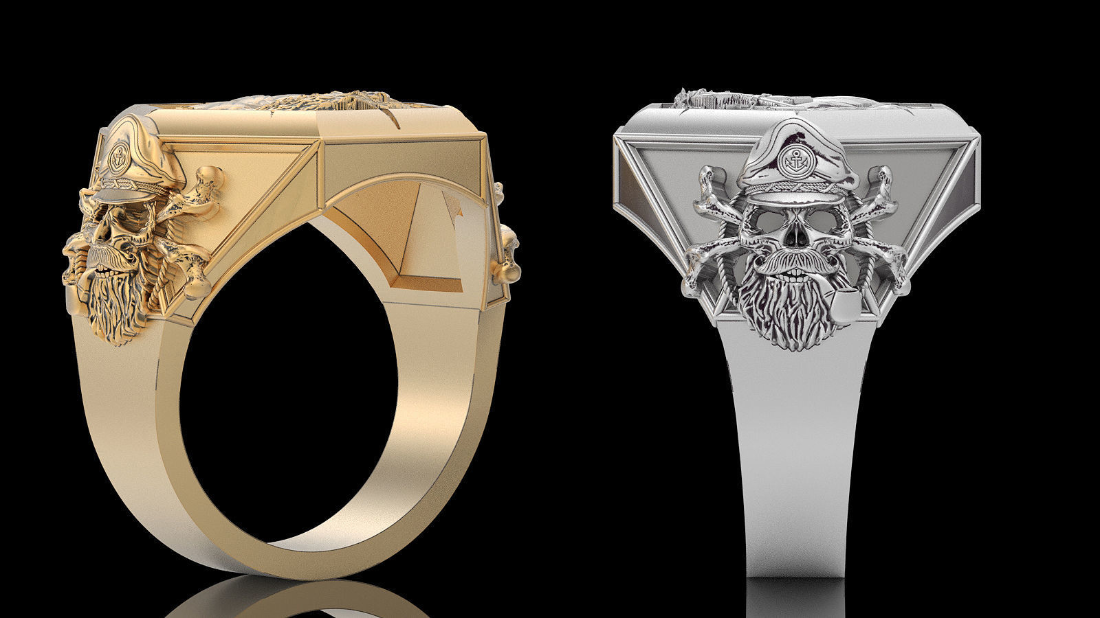 Skull pirate ship ring silver gold printable jewelry 3D model 3D model ...