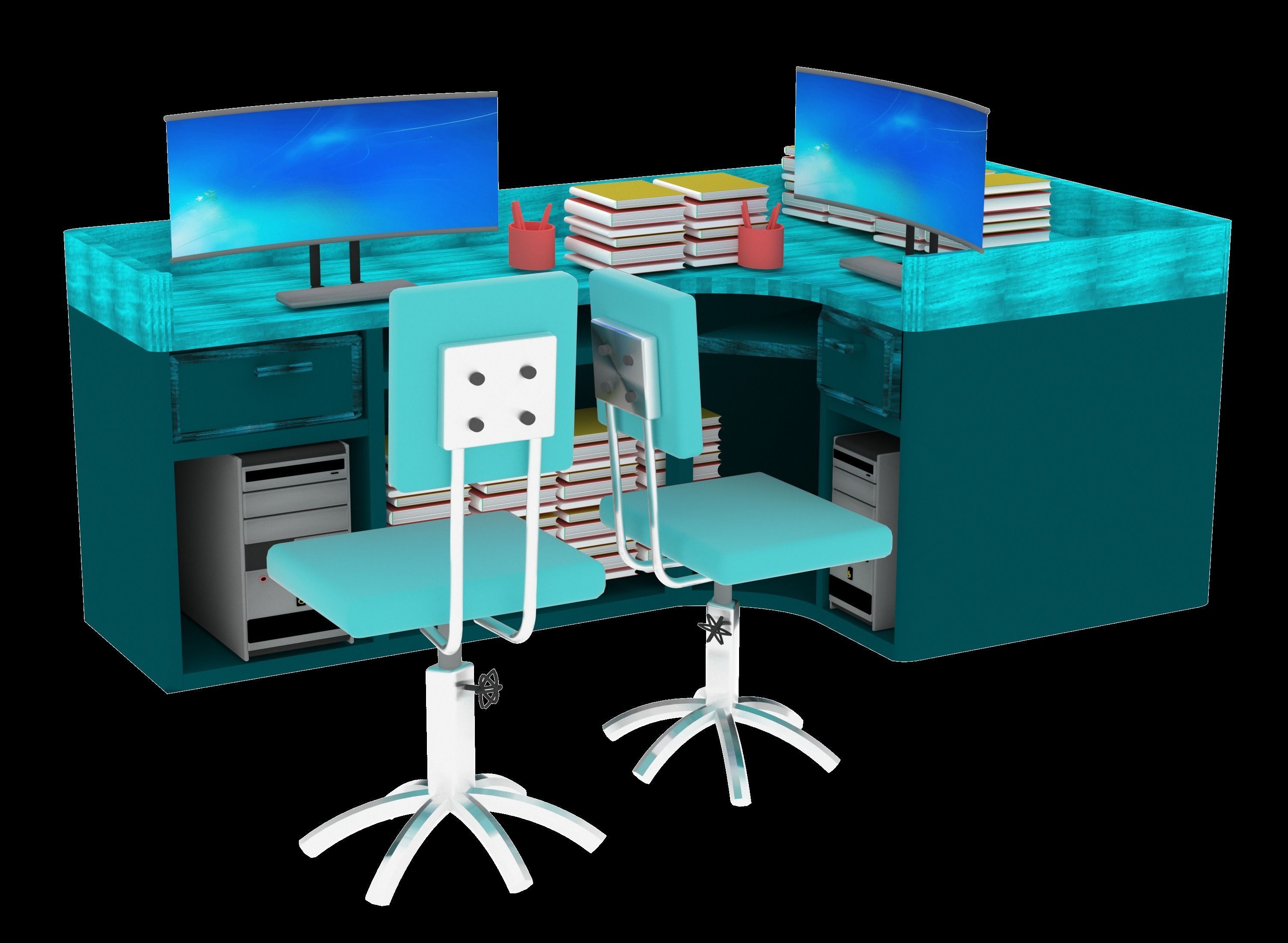 COMPUTER TABLE WITH CHAIRS 3D model | CGTrader