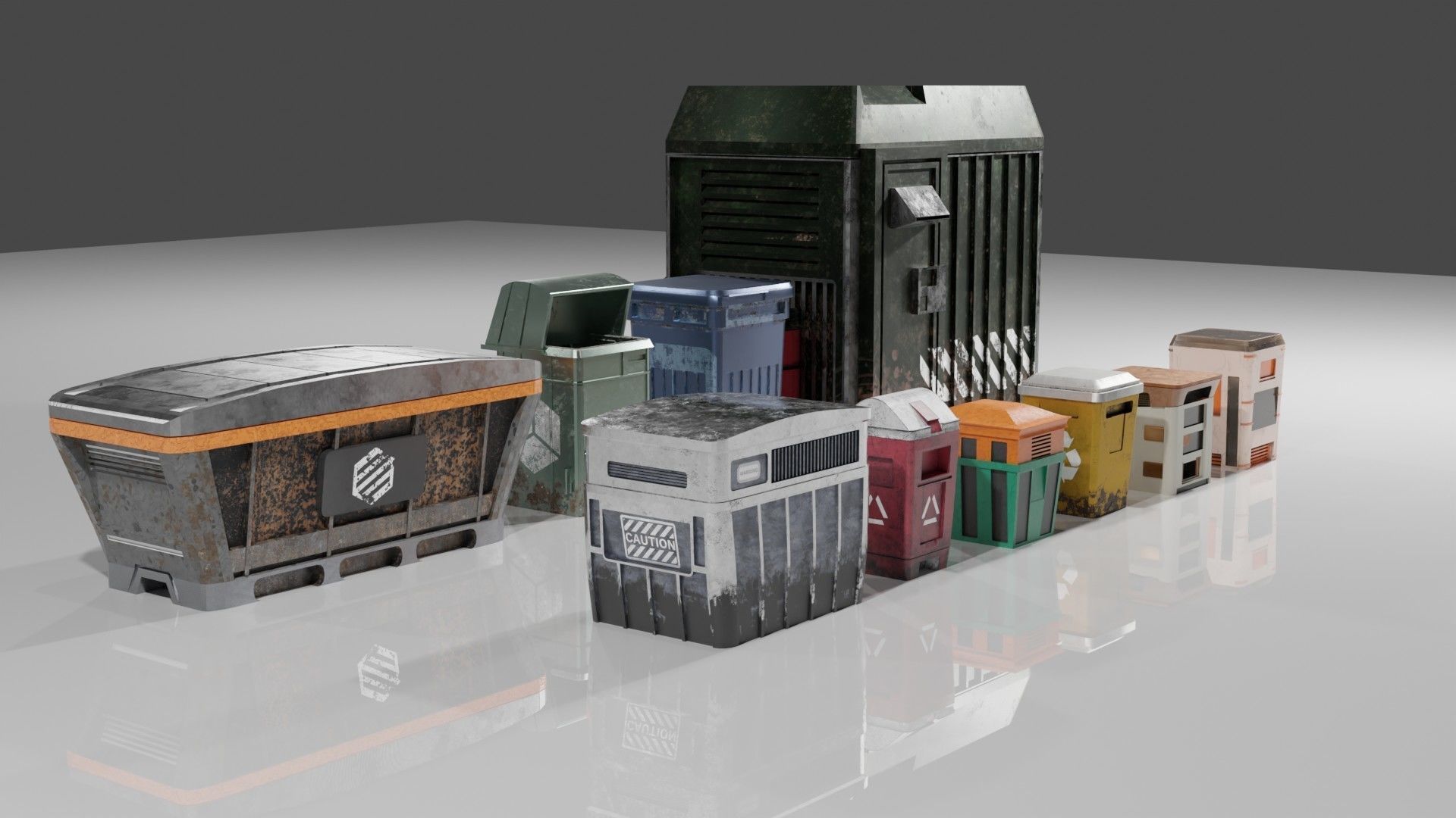 3D model 10 Sci-Fi Cyberpunk Style Trash Containers VR / AR / low-poly ...