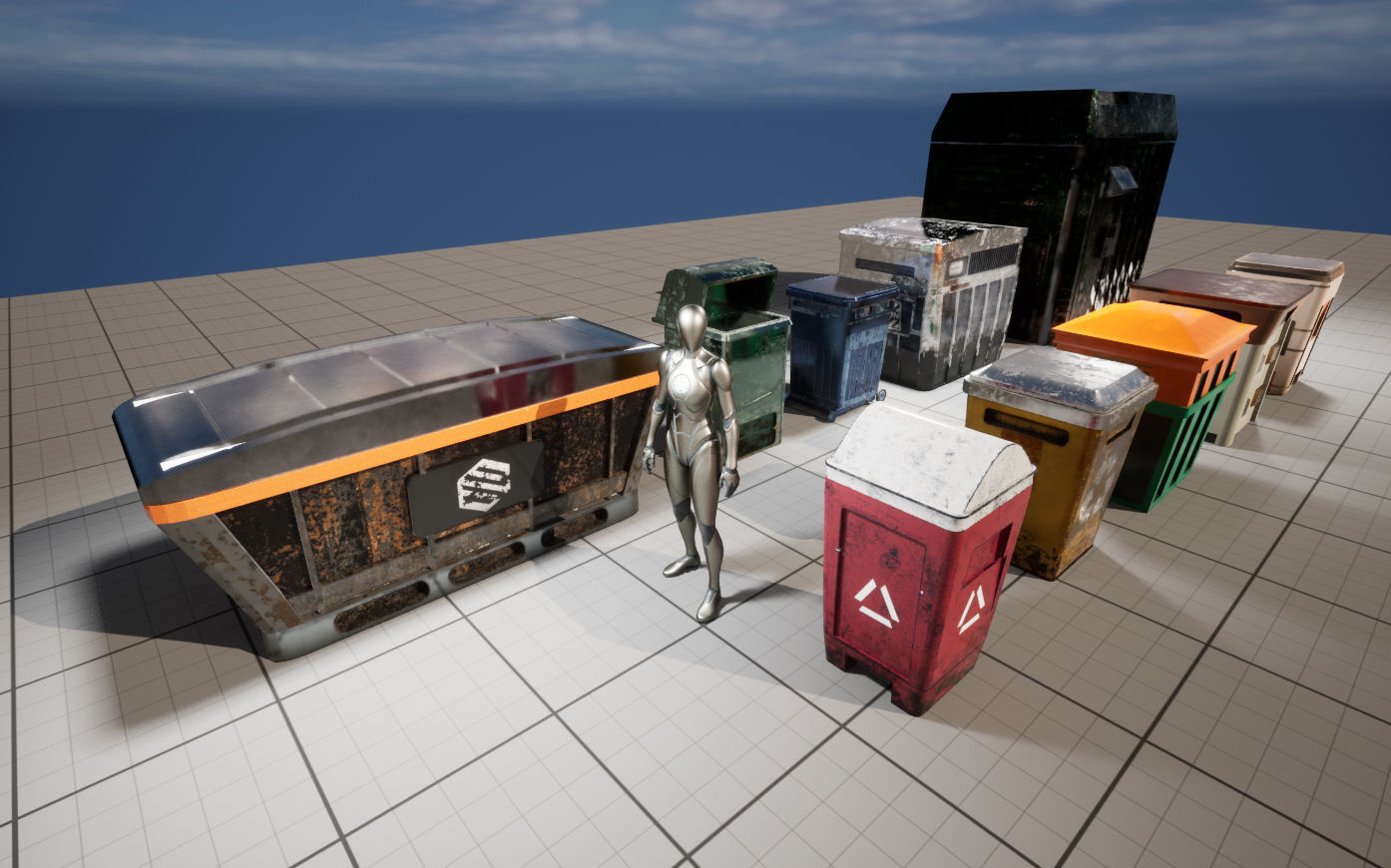 3D model 10 Sci-Fi Cyberpunk Style Trash Containers VR / AR / low-poly ...