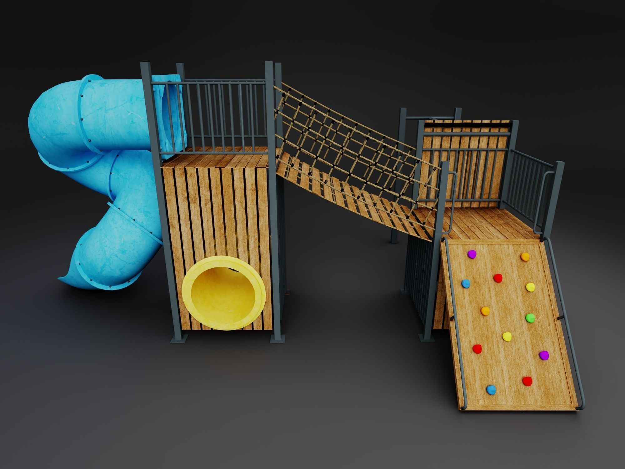3D model Playground Kids Games Exterior - Wooden Outdoor 3D Model PBR ...