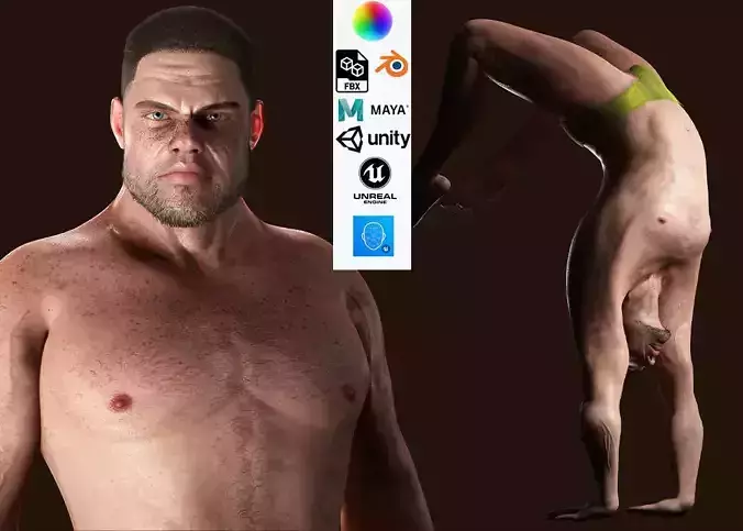 Realistic Man Base Mesh rigged and ready with facial free free VR / AR ...