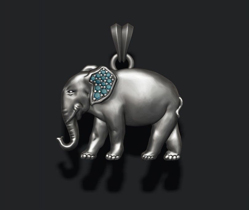 Elephant pendant basrelief with gems on ear 3D model 3D printable ...