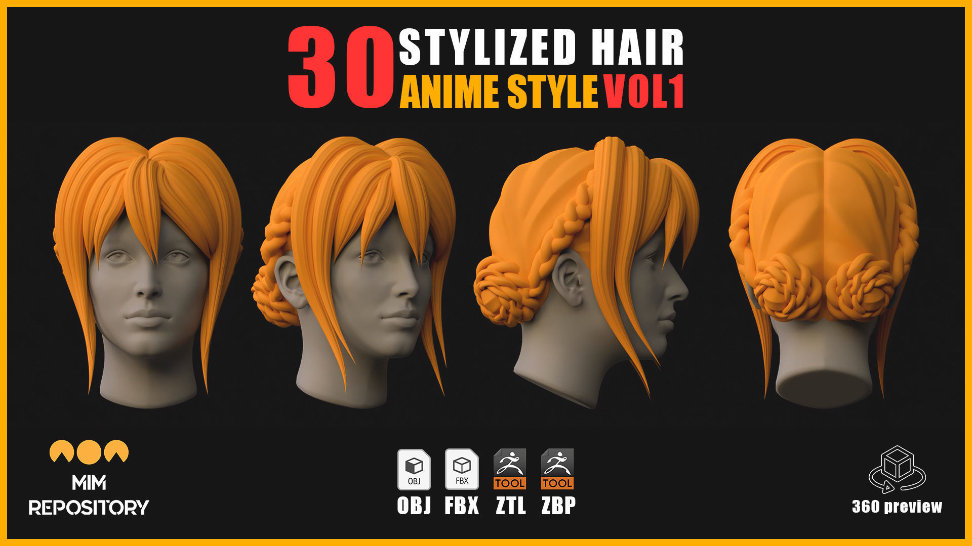 30 Stylized Hair Base Mesh -Anime Style - VOL 01 3D model | CGTrader