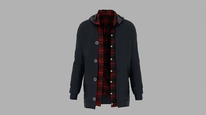 3D model Jacket with hood and plaid pattern VR / AR / low-poly | CGTrader