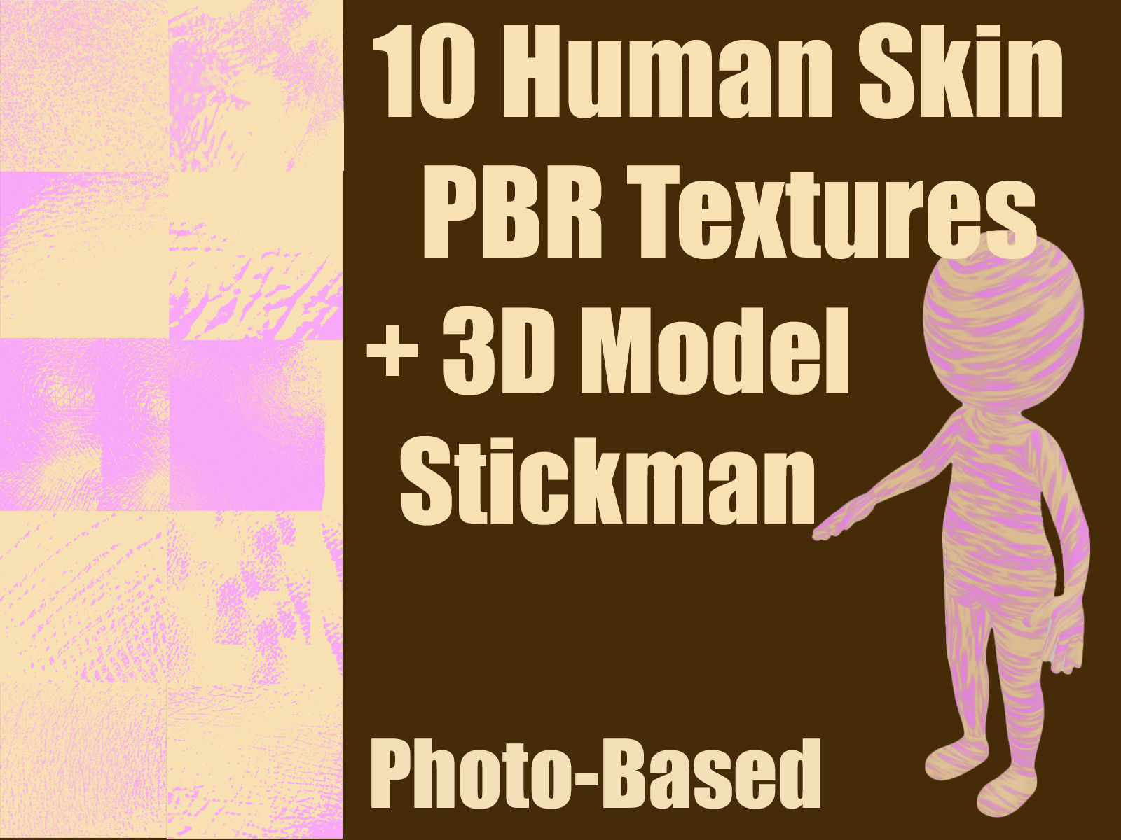 3D Stickman Model plus 10 Human Skin PBR Textures Photo-Based 3D model ...