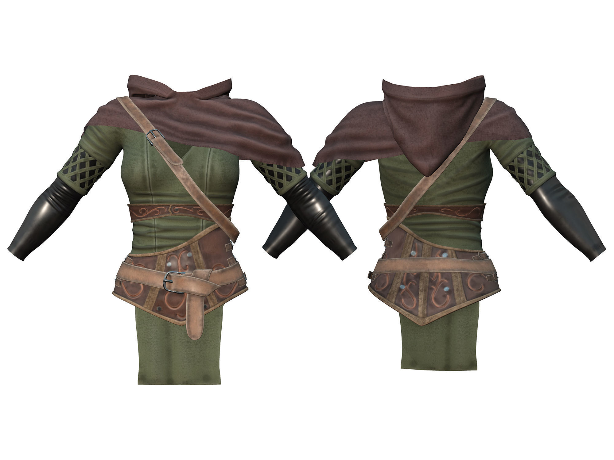 3D model Medieval Fantasy Archer Outfit Top Pants Boots Gloves VR / AR ...