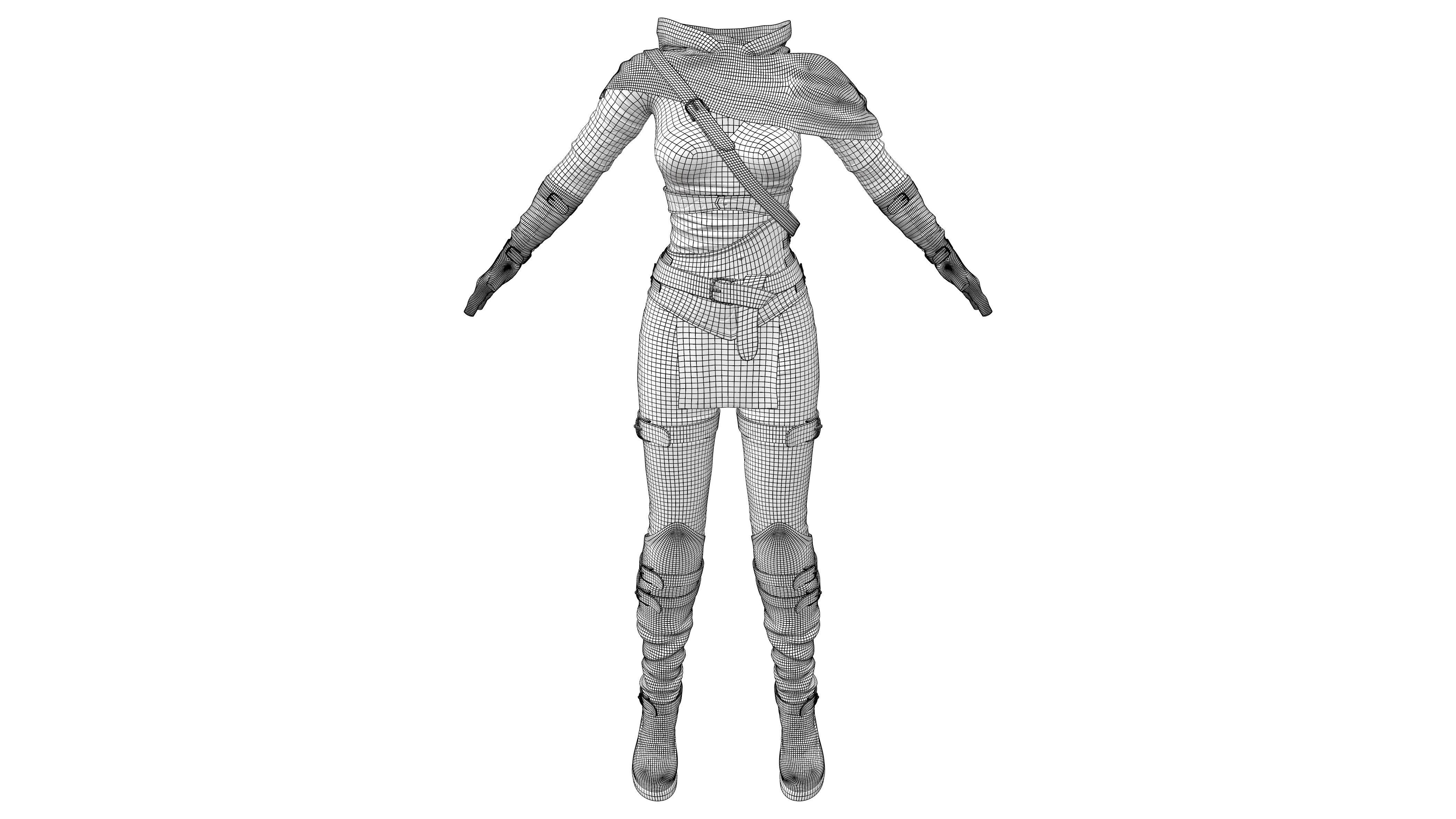 3D model Medieval Fantasy Archer Outfit Top Pants Boots Gloves VR / AR ...