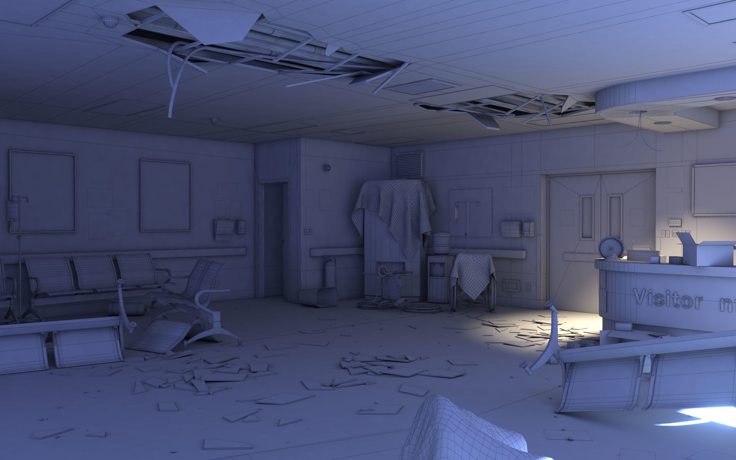 3D model Abandoned Hospital Lobby VR / AR / low-poly | CGTrader