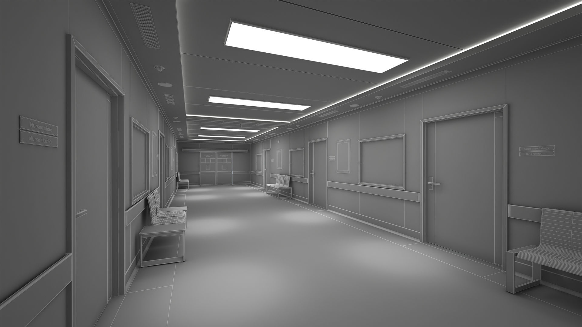 Hospital Corridor and Furniture 3D model | CGTrader