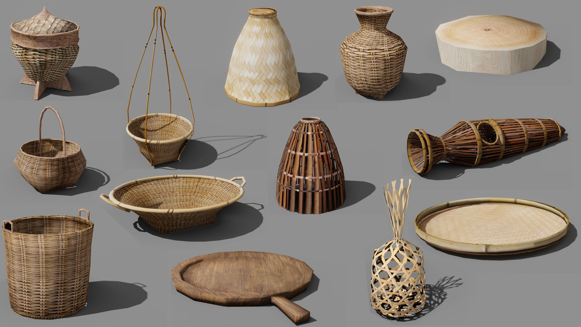 3D model basketry Tools and wooden tools VR / AR / low-poly | CGTrader