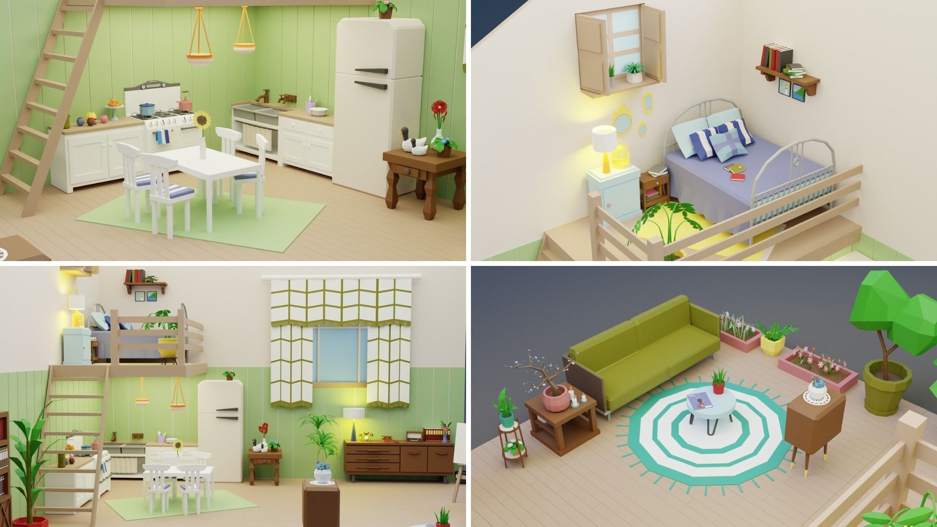 3D model Low Poly Retro Apartments Interiors Pack VR / AR / low-poly ...