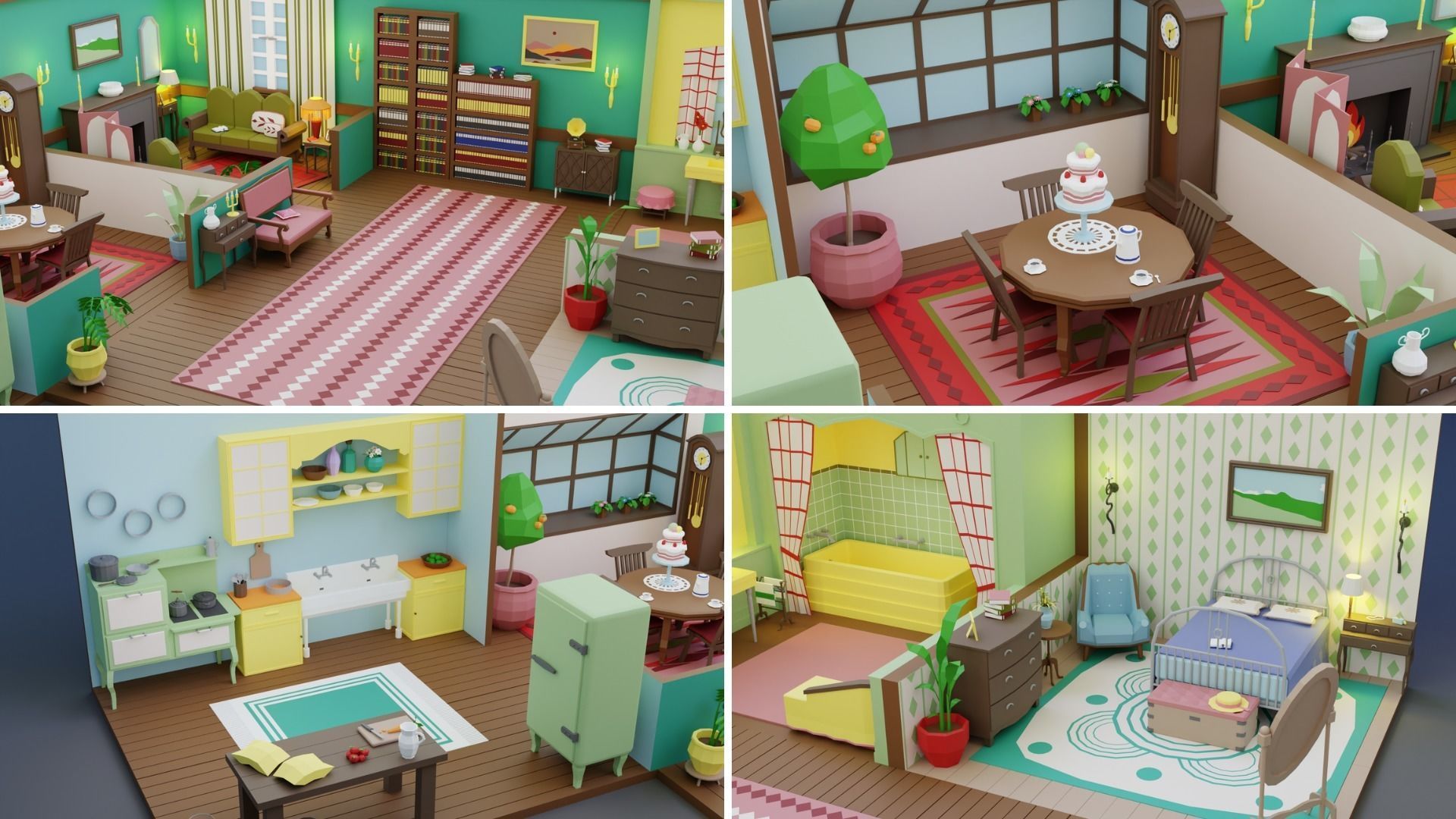 3D model Low Poly Retro Apartments Interiors Pack VR / AR / low-poly ...