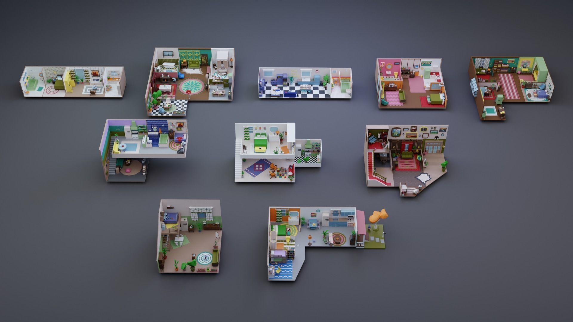 3D model Low Poly Retro Apartments Interiors Pack VR / AR / low-poly ...