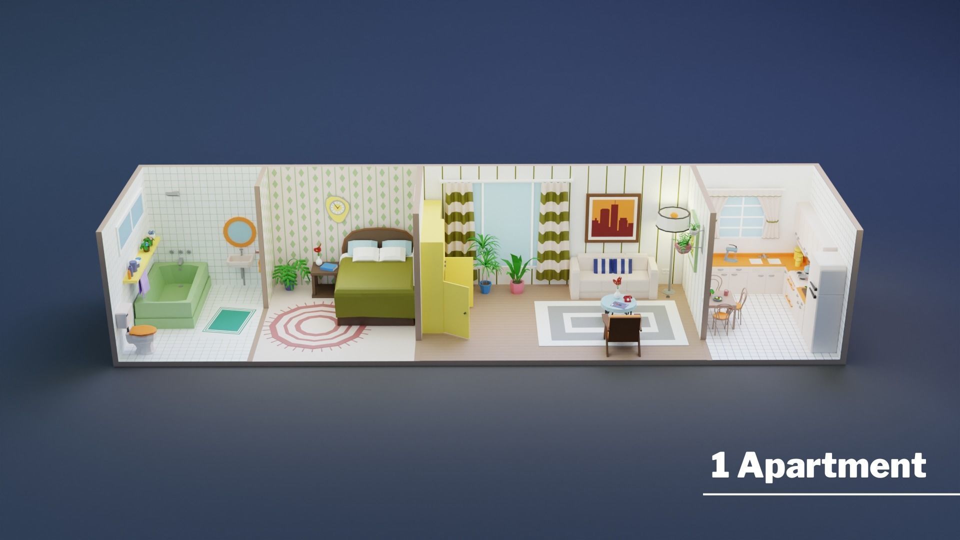 3D model Low Poly Retro Apartments Interiors Pack VR / AR / low-poly ...