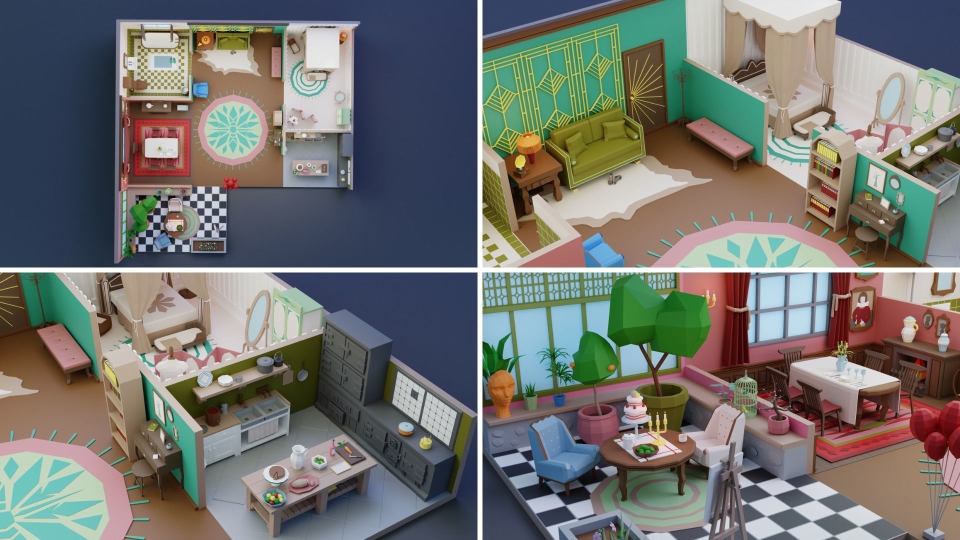 3D model Low Poly Retro Apartments Interiors Pack VR / AR / low-poly ...