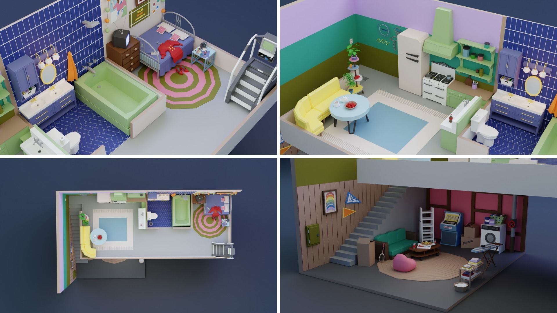 3D model Low Poly Retro Apartments Interiors Pack VR / AR / low-poly ...