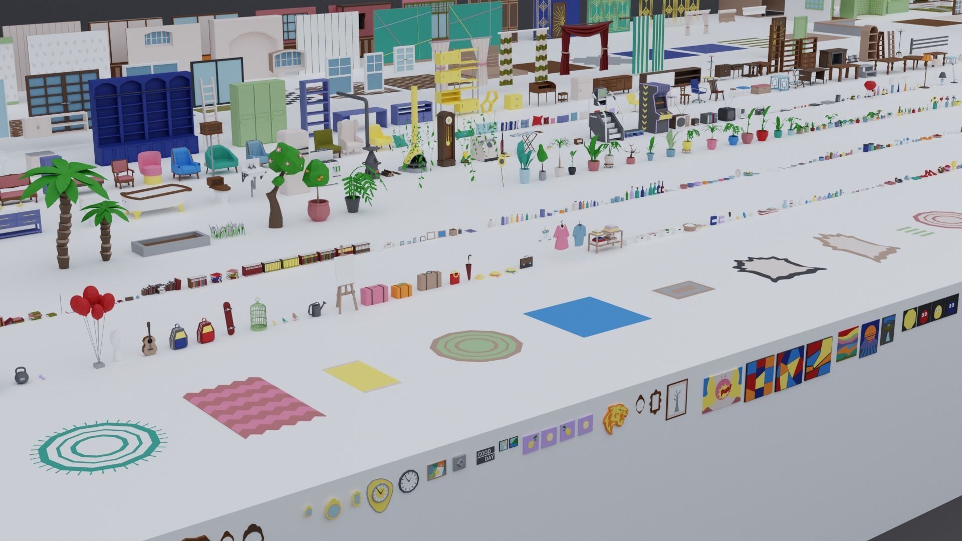 3D model Low Poly Retro Apartments Interiors Pack VR / AR / low-poly ...