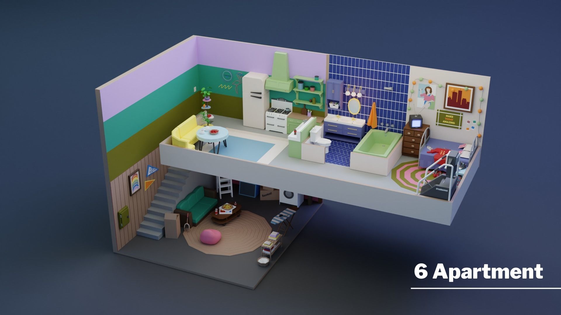 3D model Low Poly Retro Apartments Interiors Pack VR / AR / low-poly ...