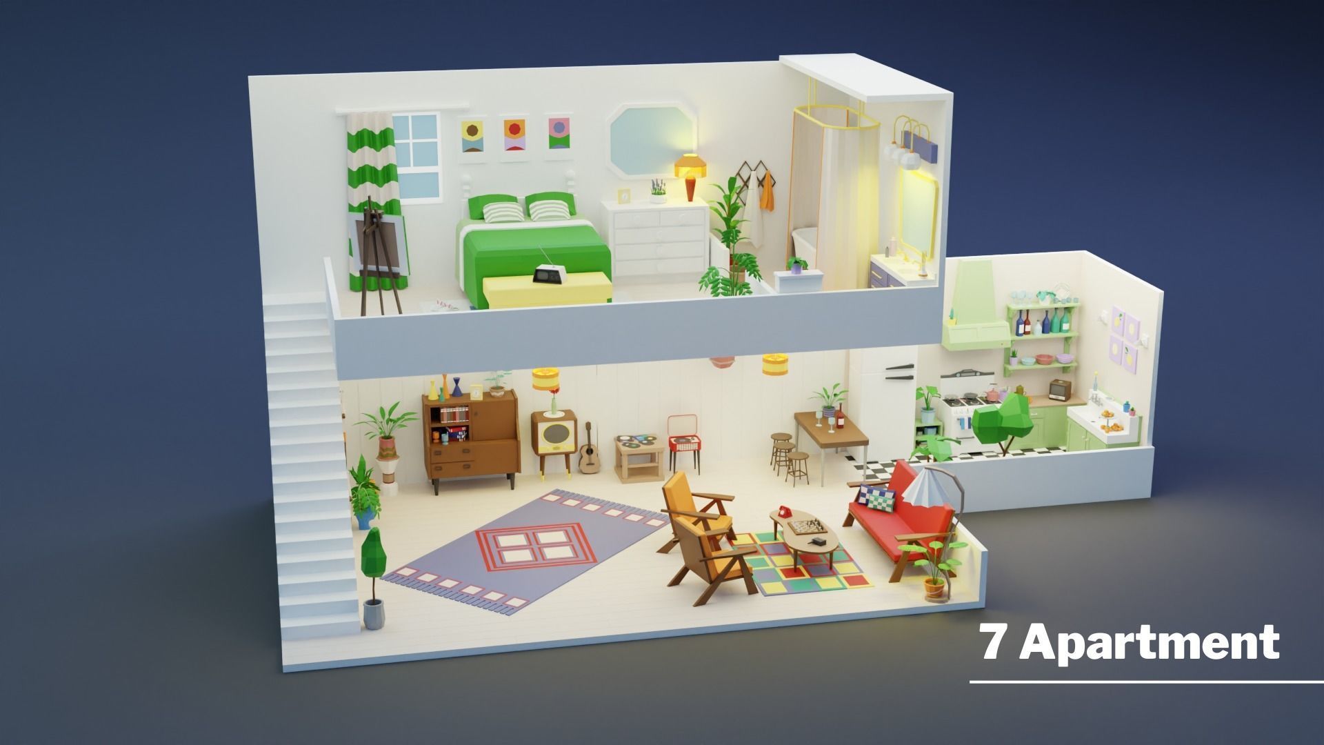 3D model Low Poly Retro Apartments Interiors Pack VR / AR / low-poly ...