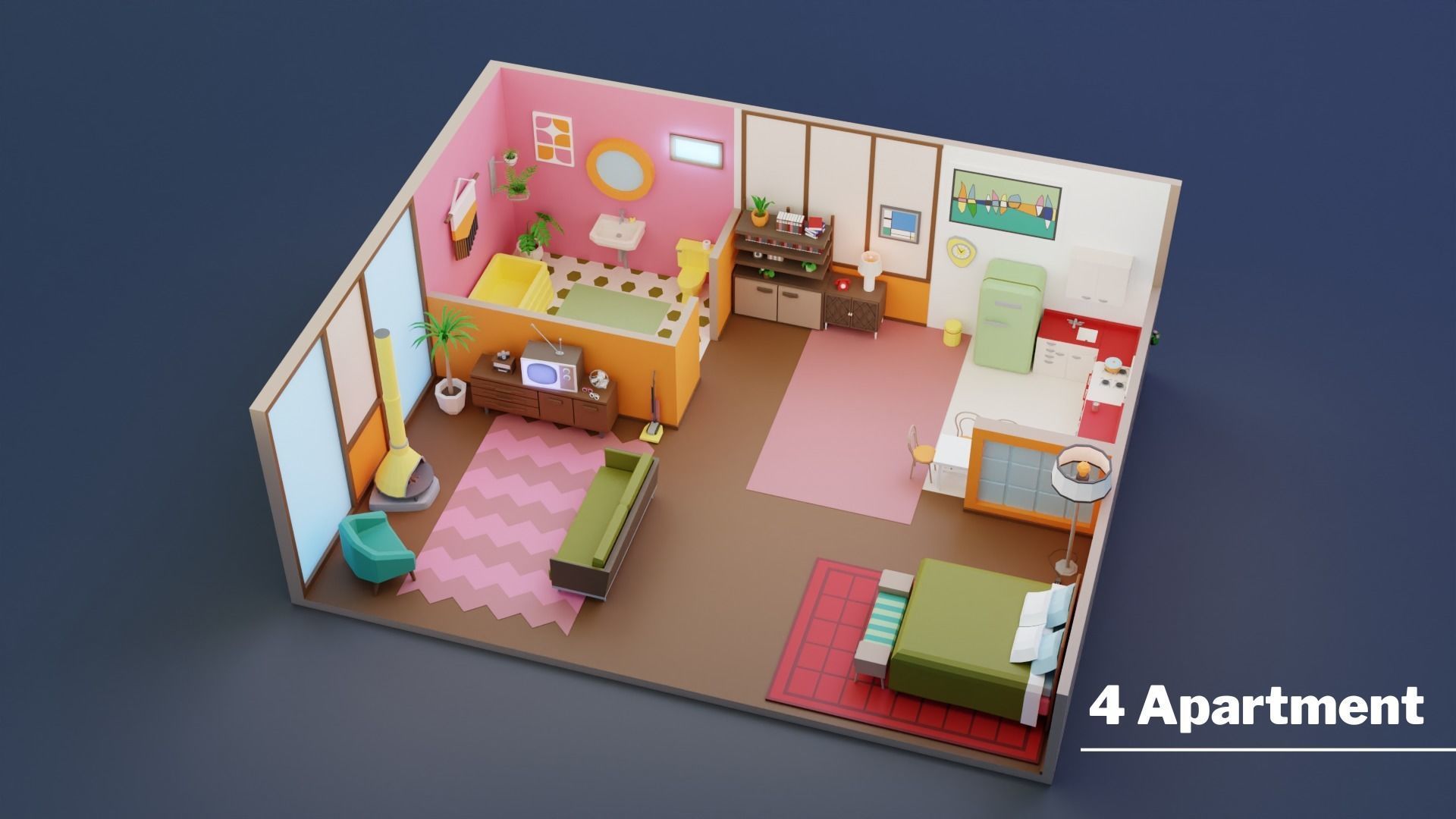 3D model Low Poly Retro Apartments Interiors Pack VR / AR / low-poly ...