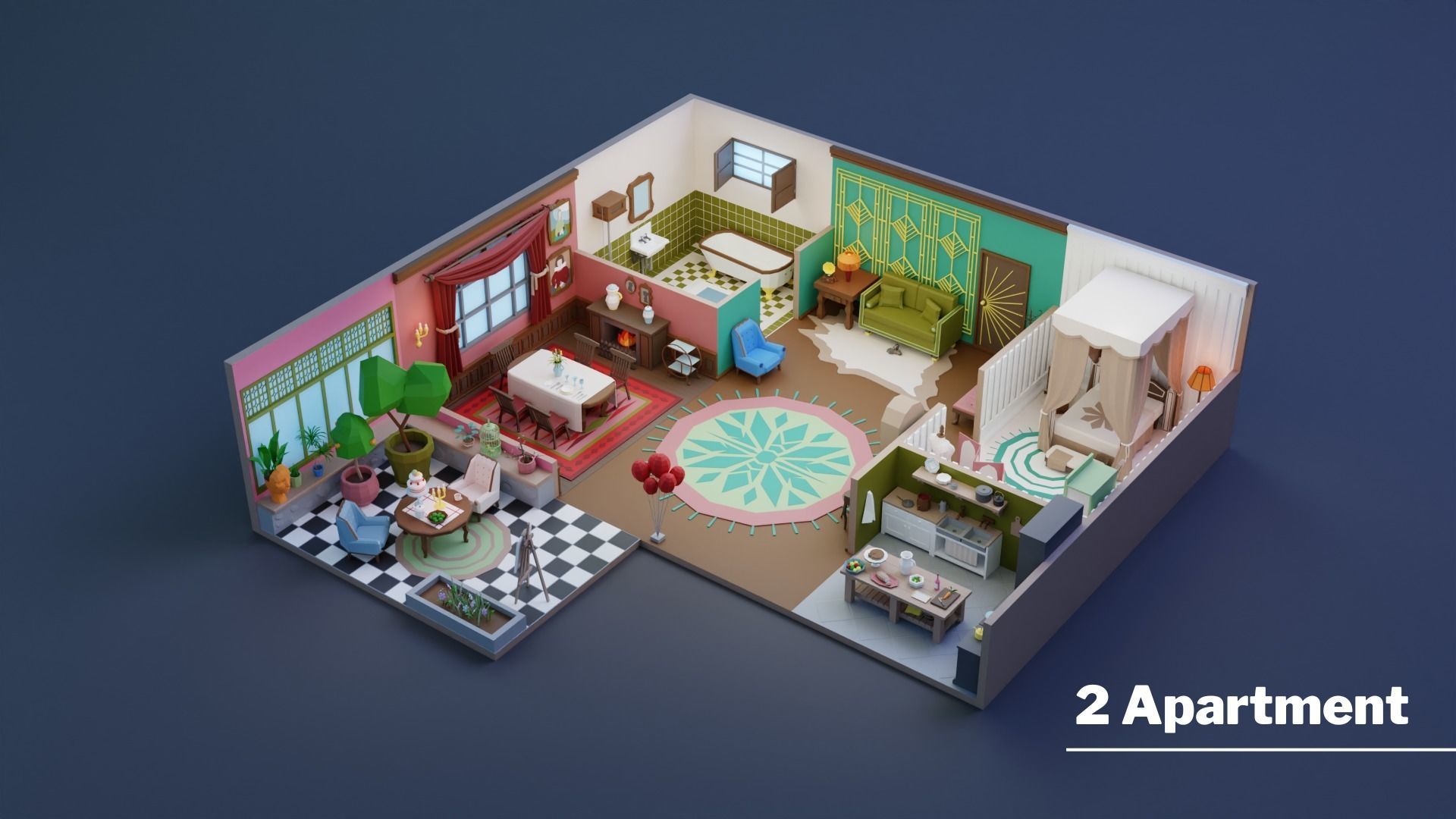 3D model Low Poly Retro Apartments Interiors Pack VR / AR / low-poly ...