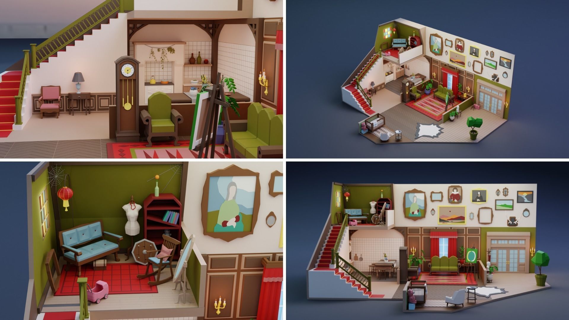 3D model Low Poly Retro Apartments Interiors Pack VR / AR / low-poly ...