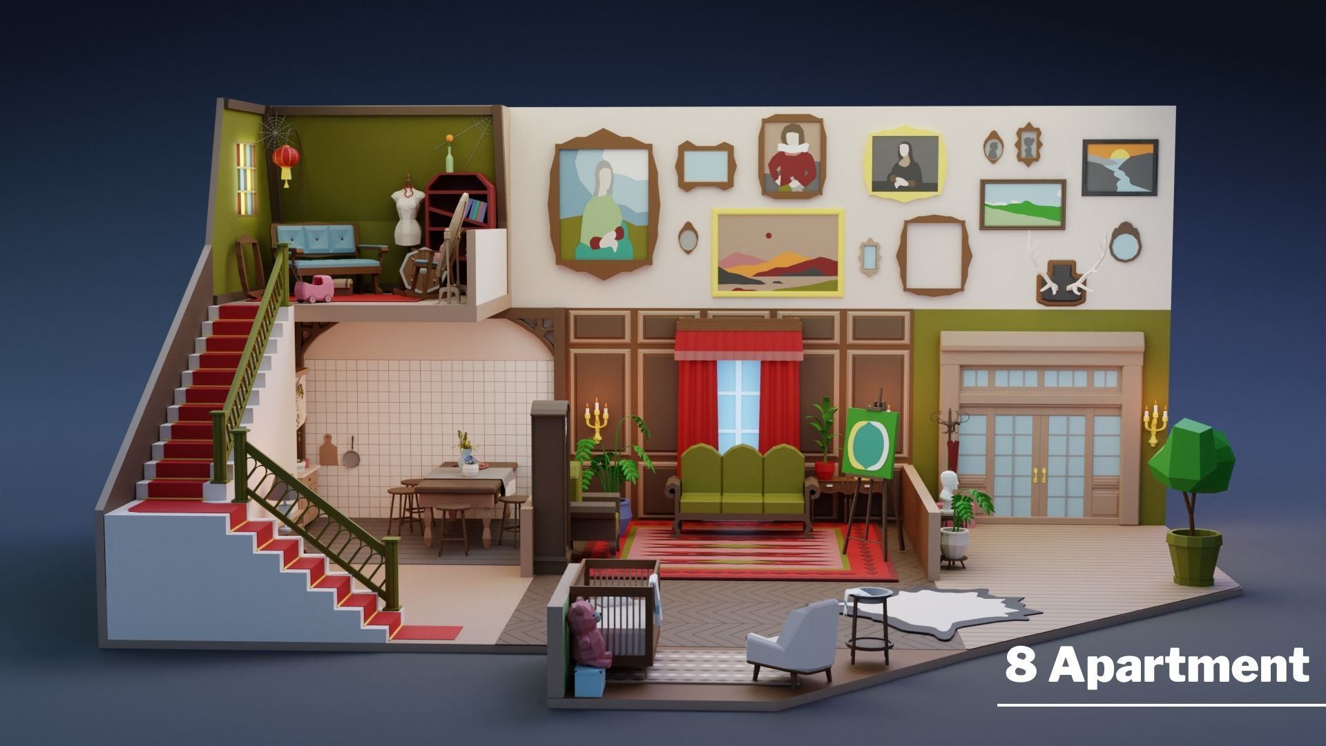 3D model Low Poly Retro Apartments Interiors Pack VR / AR / low-poly ...