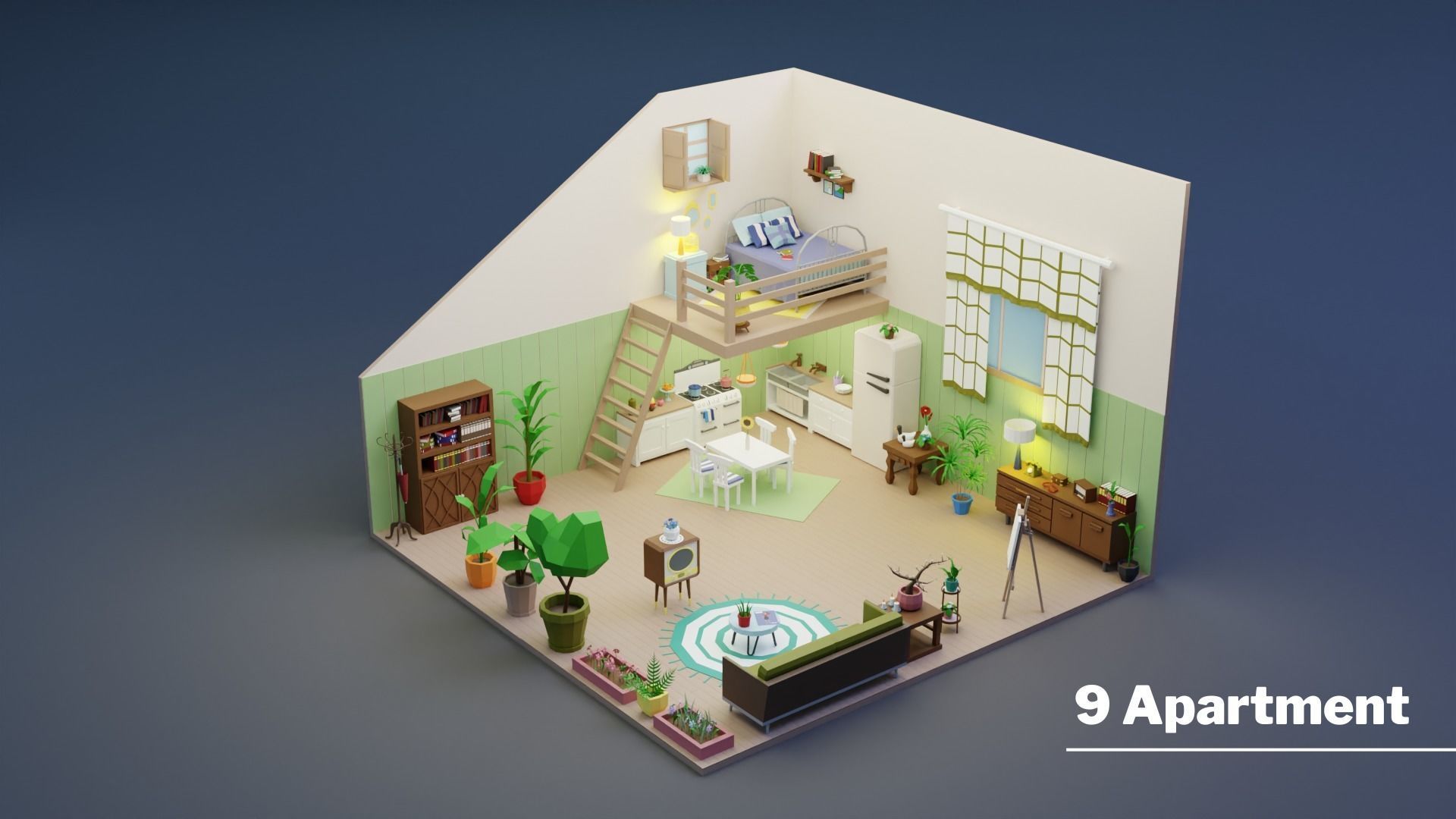 3D model Low Poly Retro Apartments Interiors Pack VR / AR / low-poly ...