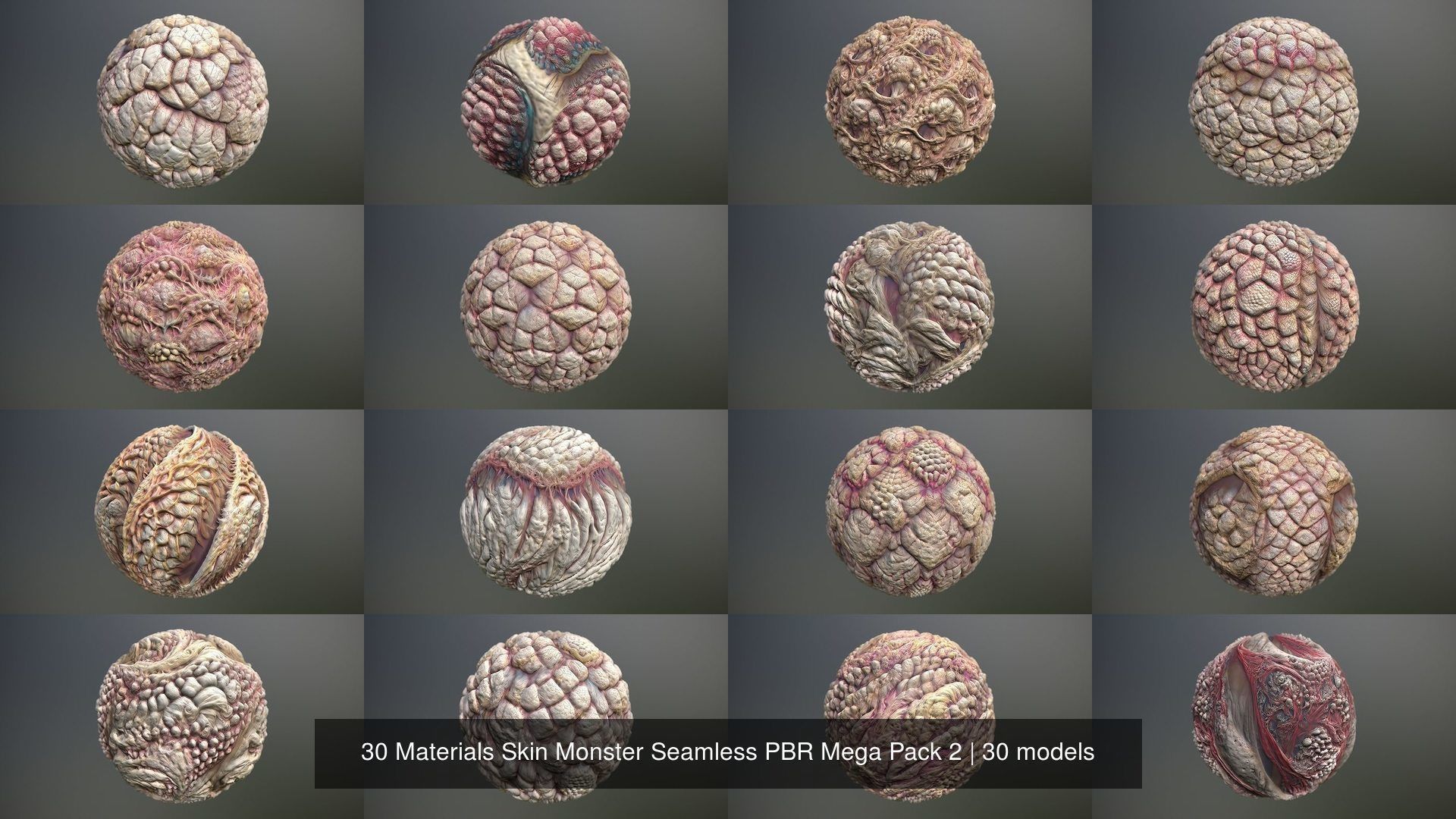 30 Materials Skin Monster Seamless PBR Mega Pack 2 3D Model Collection ...