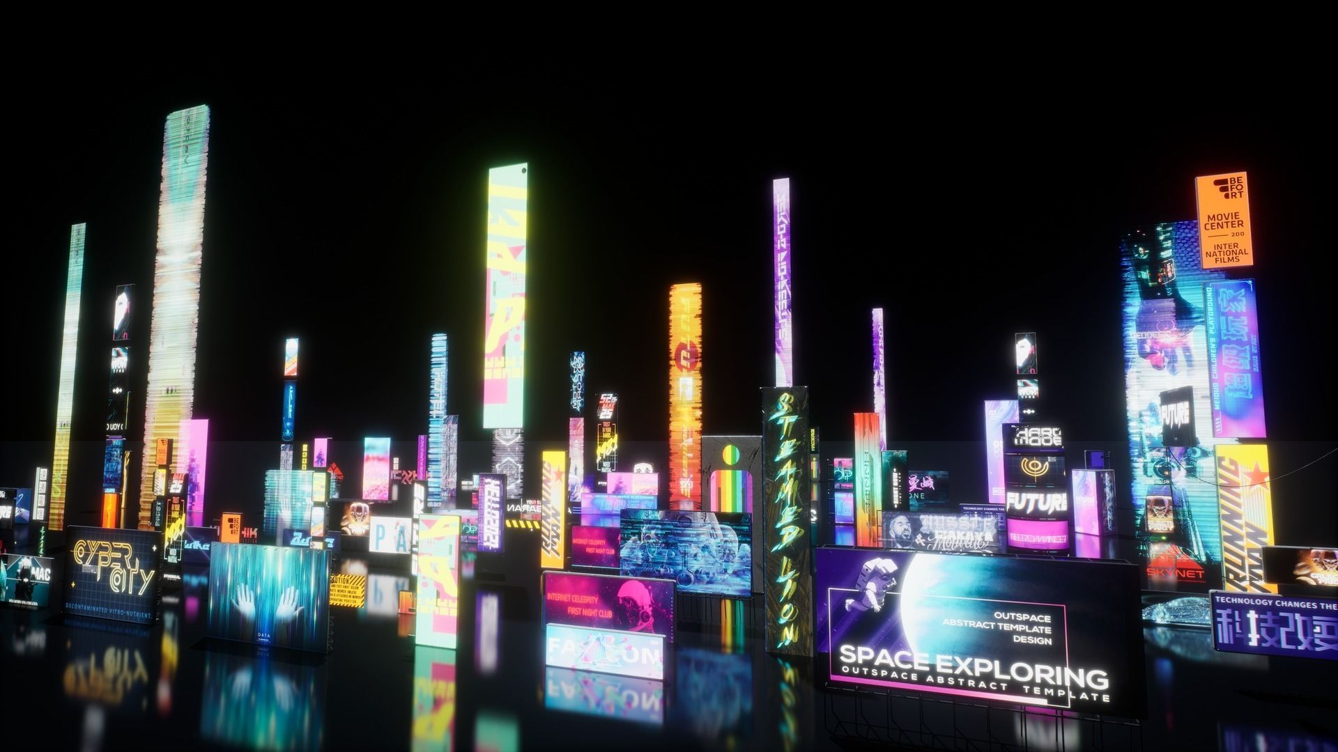 3D model Cyberpunk Billboards Signs Set VR / AR / low-poly | CGTrader