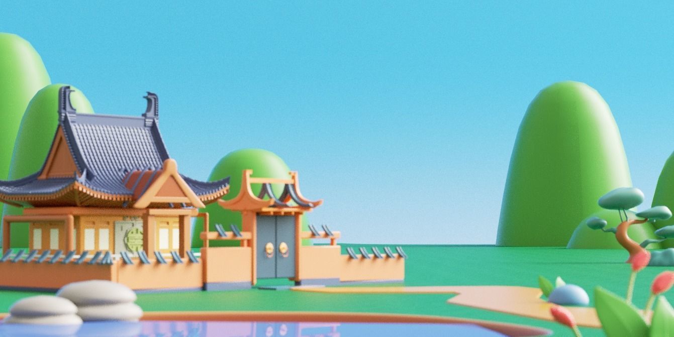 cartoon chinese style courtyard scene 3D model | CGTrader