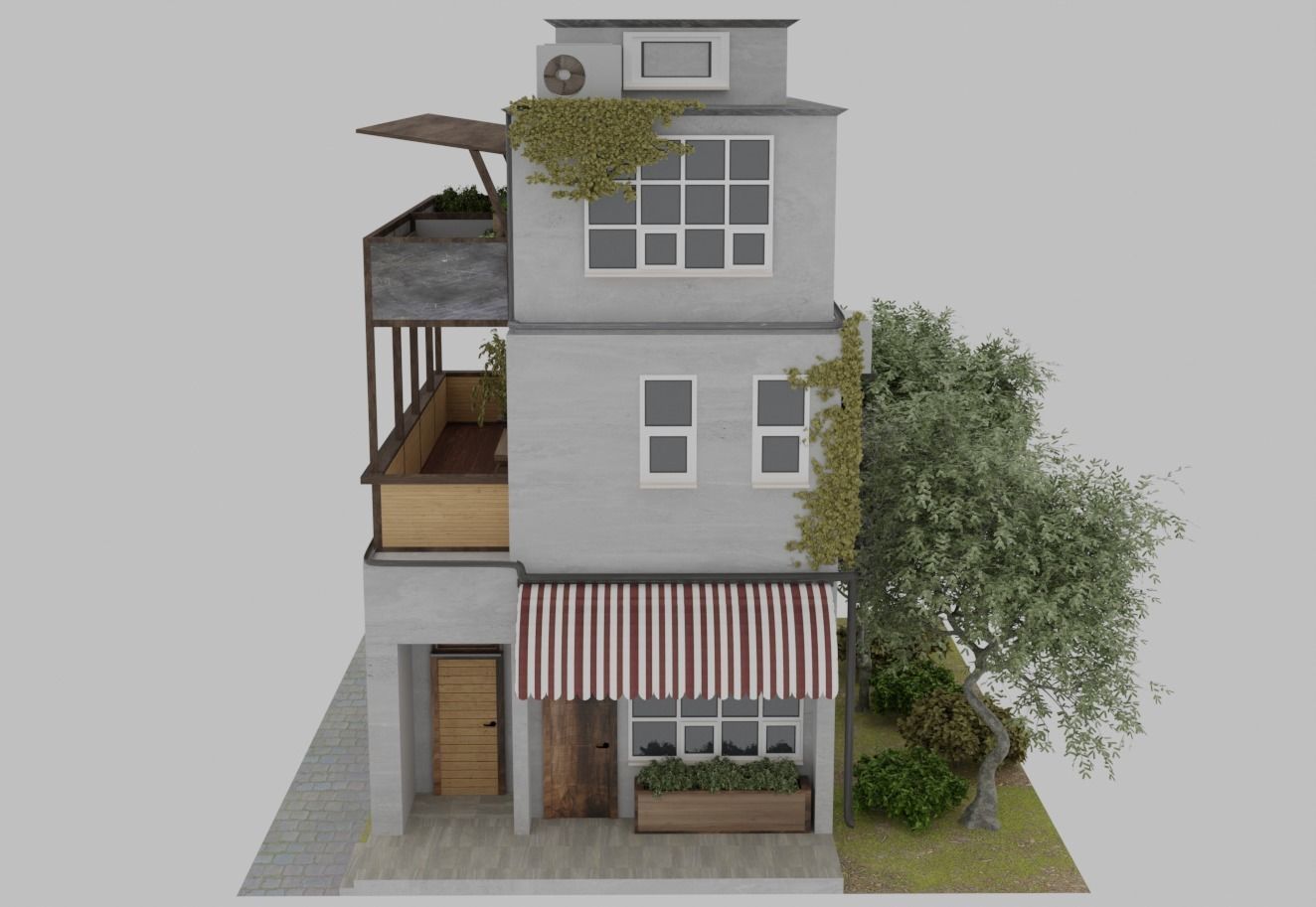 Japanese style apartment cafe shop building 3D model 3D model | CGTrader