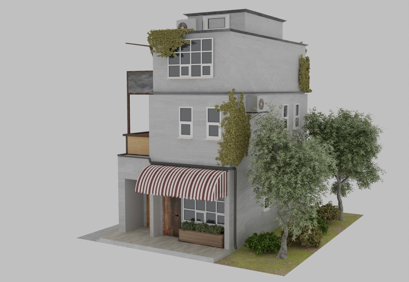 Japanese style apartment cafe shop building 3D model 3D model | CGTrader