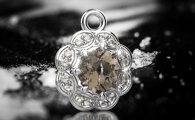 Pendant 3dm stl 3D print model smoky quartz in sterling silver 3D model ...