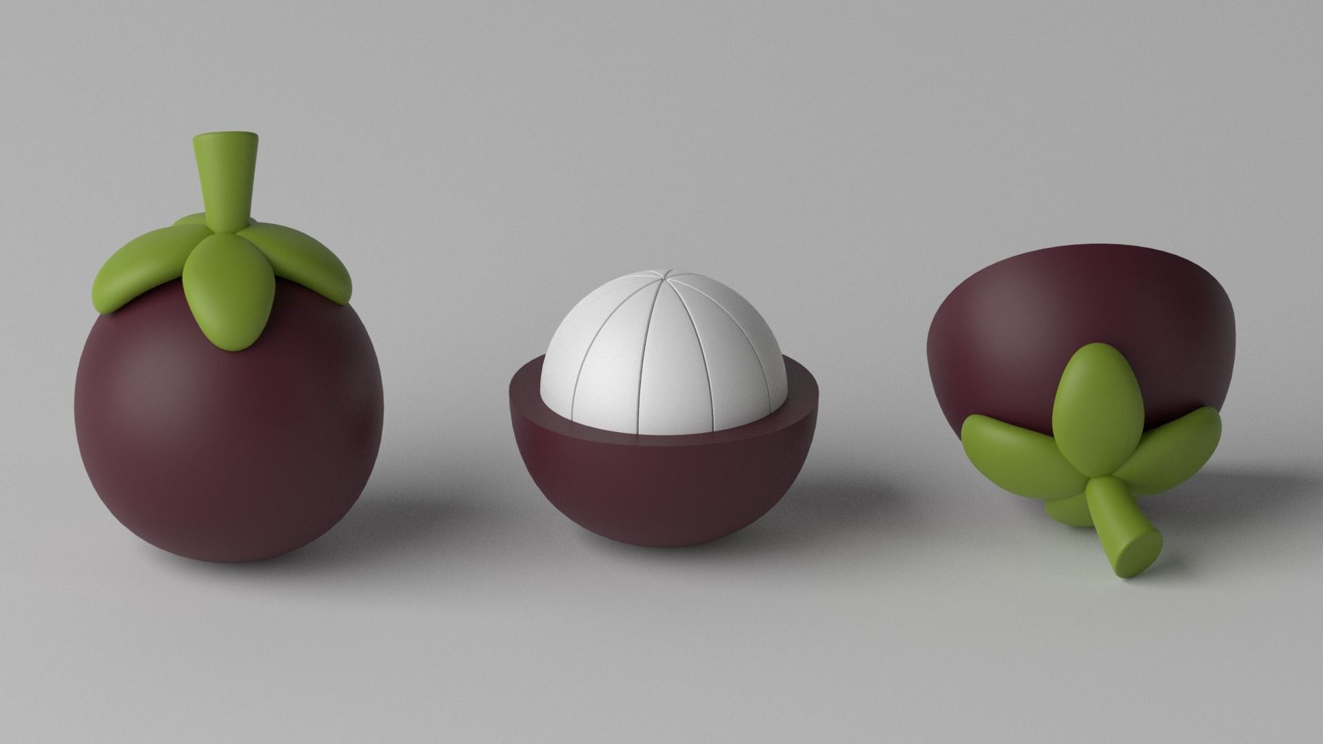 3D model Cartoon Mangosteen Fruit and Slice VR / AR / low-poly | CGTrader