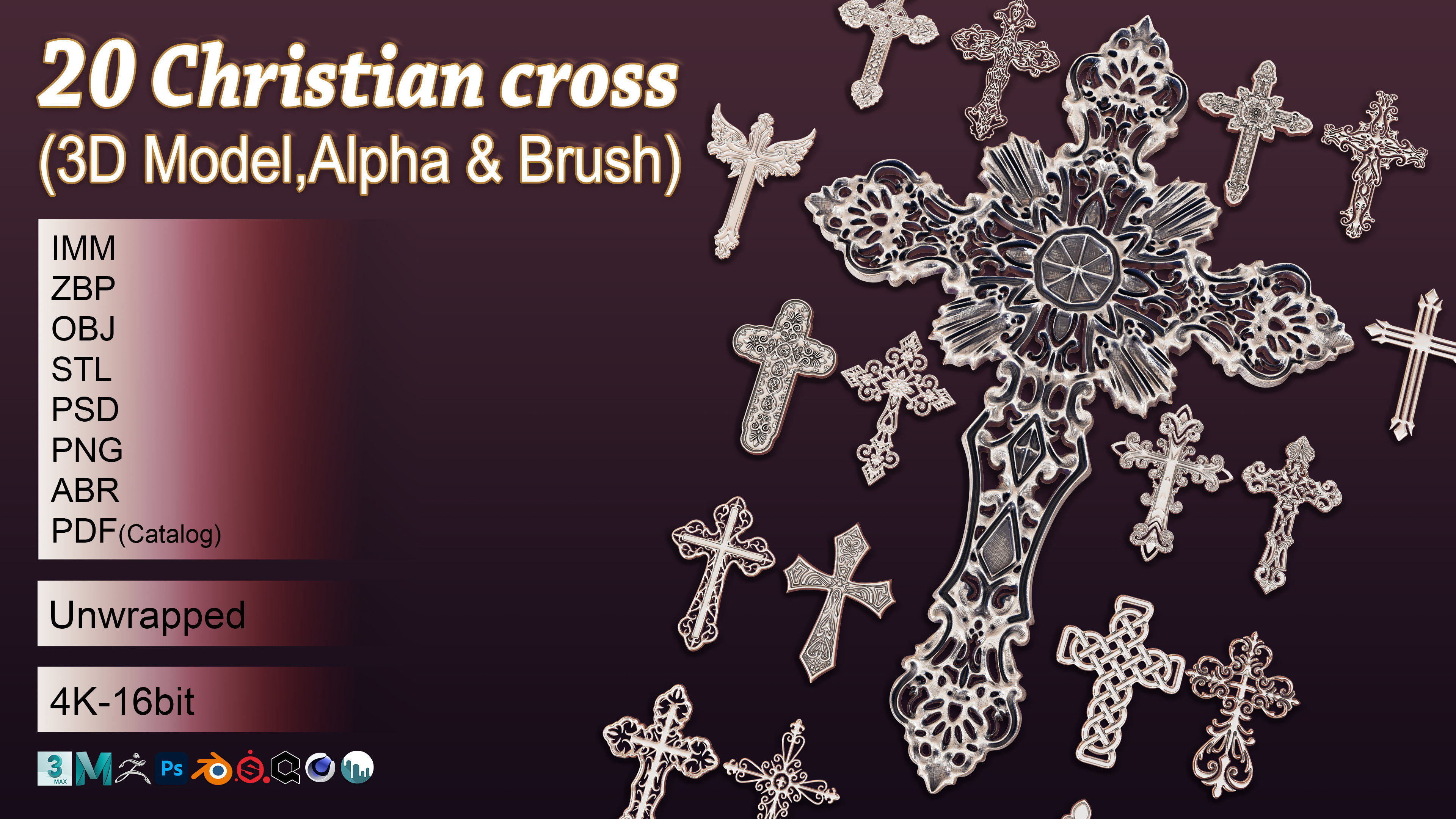 20 Christian cross 3D Model alpha and brush 3D model | CGTrader