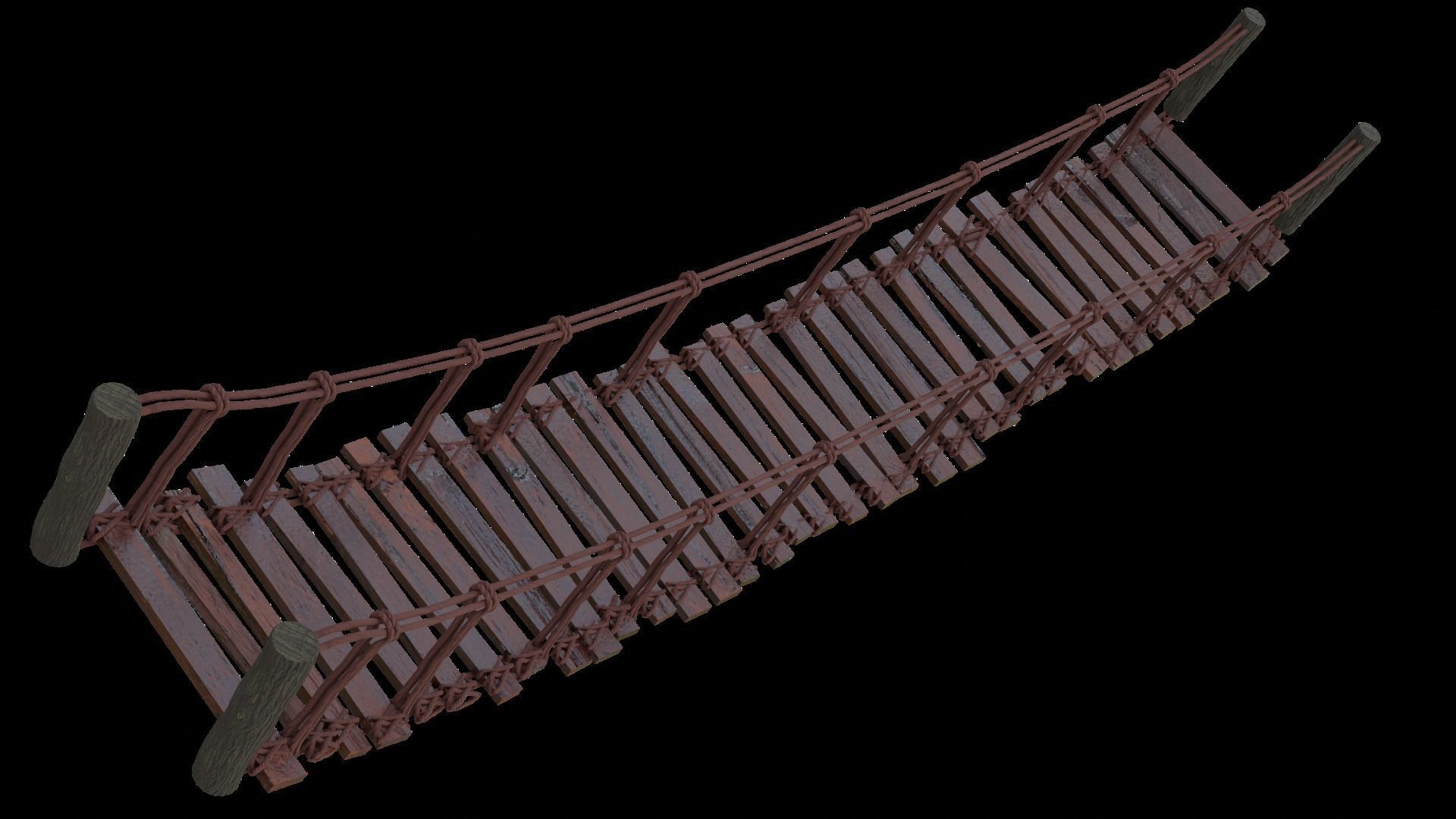 LowPoly Rustic Wooden Rope Bridge free VR / AR / low-poly 3D model ...