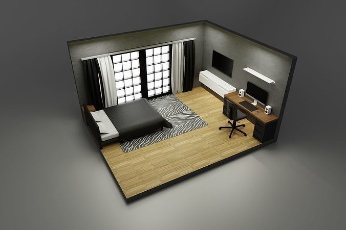Simple Isometric Bedroom free 3D model | CGTrader